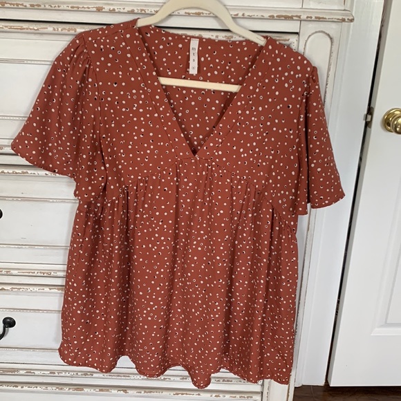 mts | Tops | Baby Doll Fit Rust Color Short Sleeve Blouse | Poshmark